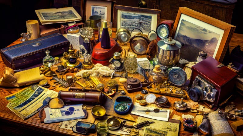 An Assortment of Antique Items on Table. Generative AI Stock ...