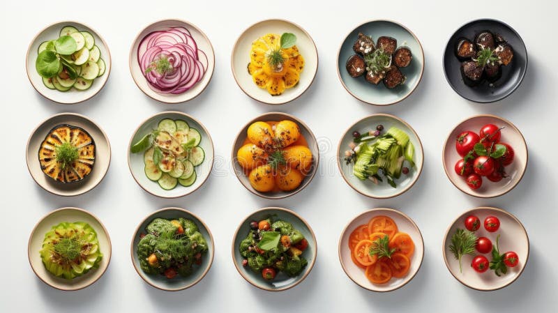 Assortment of Appetizers on Small Plates Stock Illustration ...