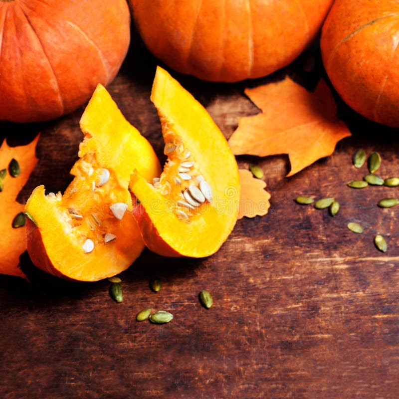 Assortment of Autumn Pumpkins with Pumpkins Pieces. Stock Photo - Image ...