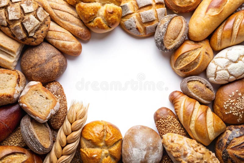 Assortment Baked Bread Border Isolated on White Stock Illustration ...