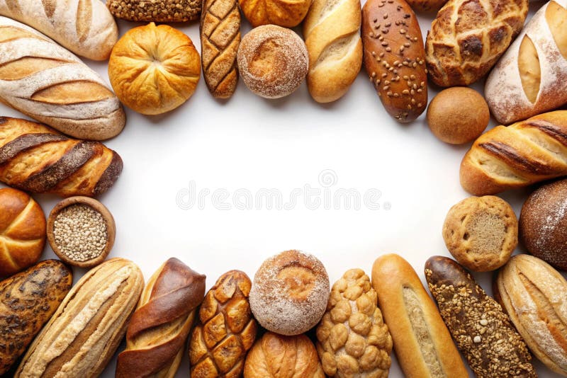 Assortment Baked Bread Border Isolated on White Stock Illustration ...