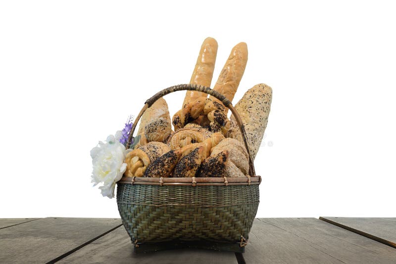 Assortment Baked Goods Basket Isolate Grey Background Stock Photos ...