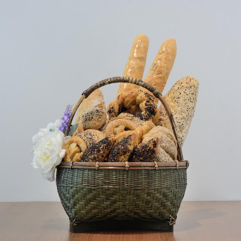 Assortment of Baked Goods in Basket Isolate on Grey Background Stock ...