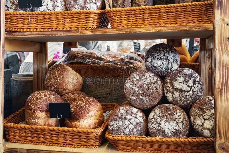 Assortment of Bakery Products. Different Types of Bread on Display at a ...