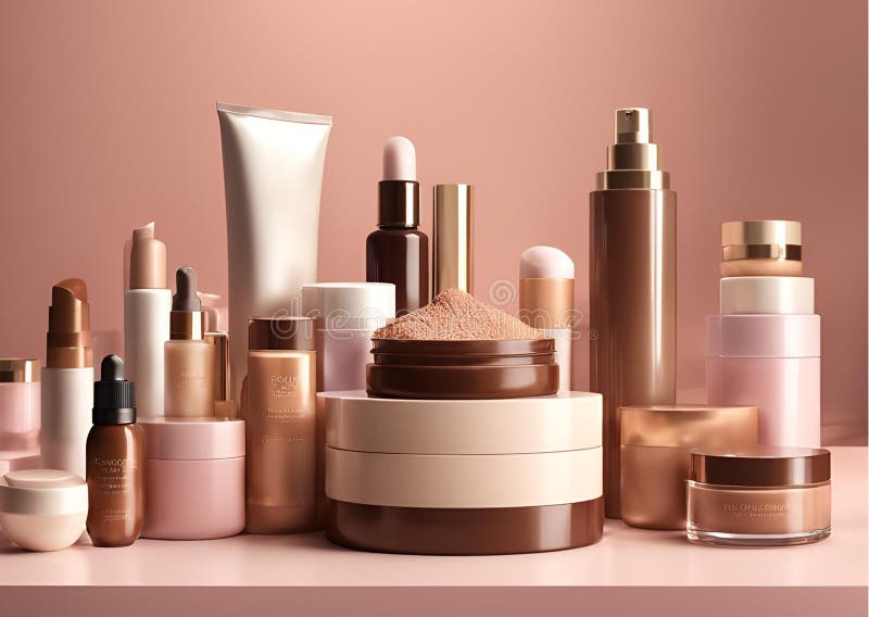 Beauty Products Collection on Pink Background Stock Illustration ...