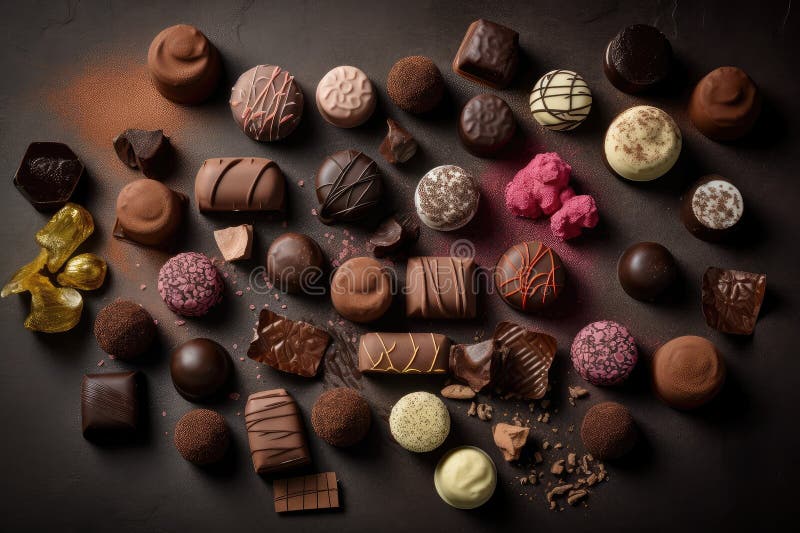 Assortment of Bite-sized Chocolate Truffles in Various Shapes and ...