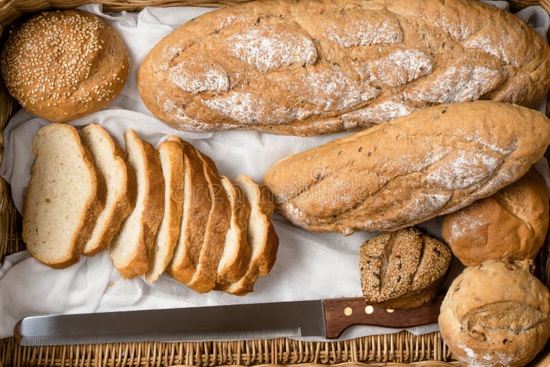 Assortment of Bread in Basket Stock Photo - Image of diet, buns: 148915284