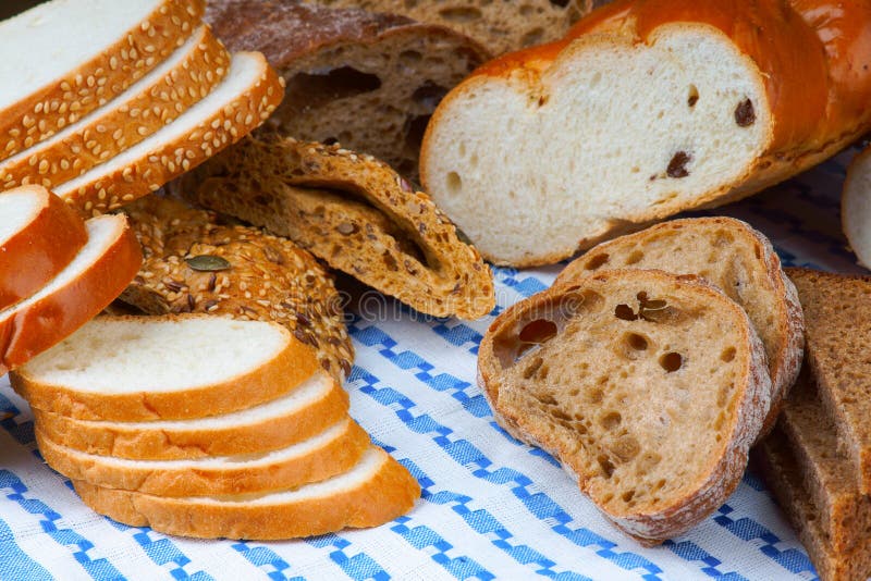 Assortment Sliced Bread Blue Tablecloth Stock Photos - Free & Royalty ...