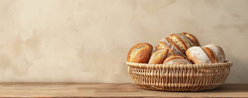 An Assortment of Bread Rolls and Baguettes in a Wicker Basket on a ...