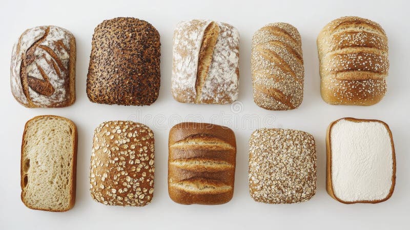 Assortment of Bread Rolls and Loaves on White Background Stock ...