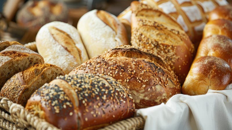 Assortment of Bread Showcased in a Bustling Cafe or Artisan Bakery ...
