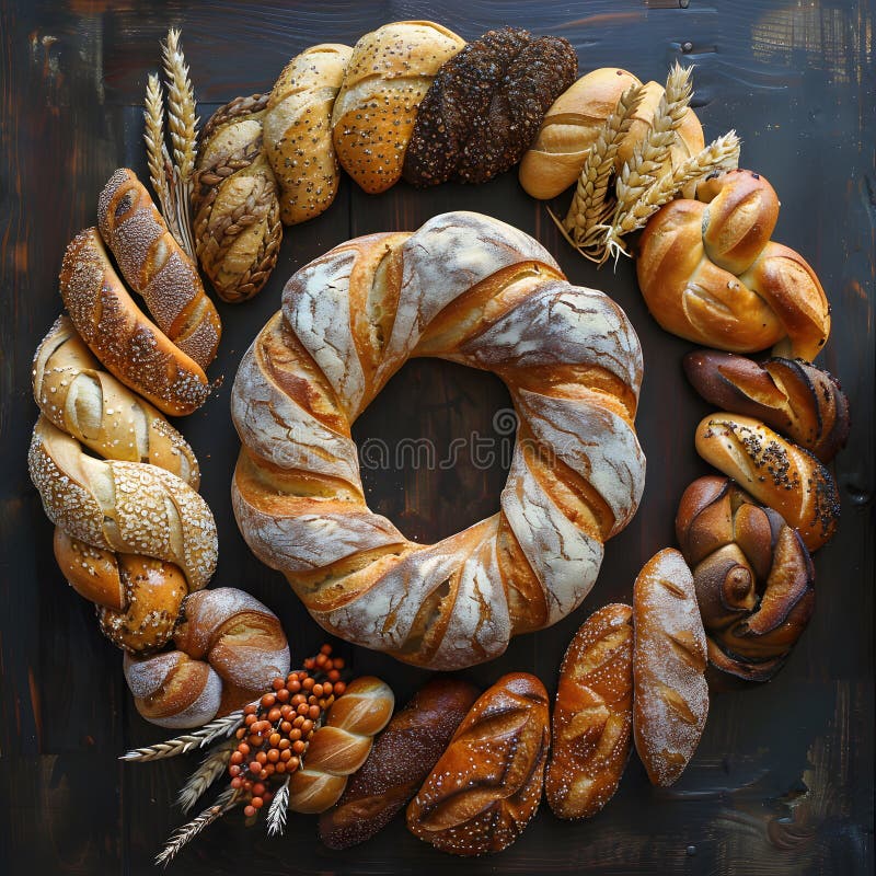 An Assortment of Bread Varieties Displayed in a Circular Arrangement ...