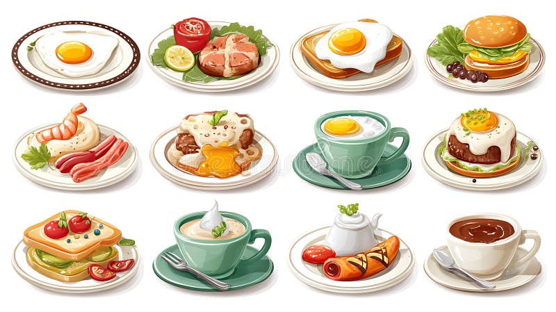 Assortment of Breakfast and Brunch Foods Pixel Art Illustration Stock ...