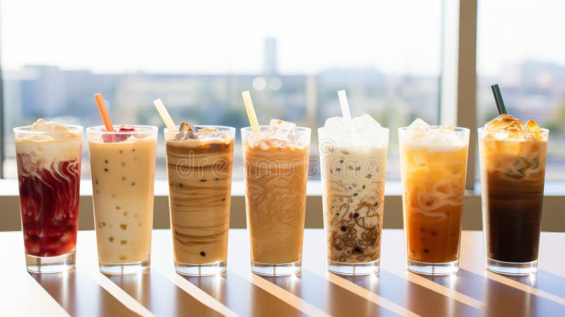Assortment of Bubble Tea Glasses on a Bright Table in a Contemporary ...