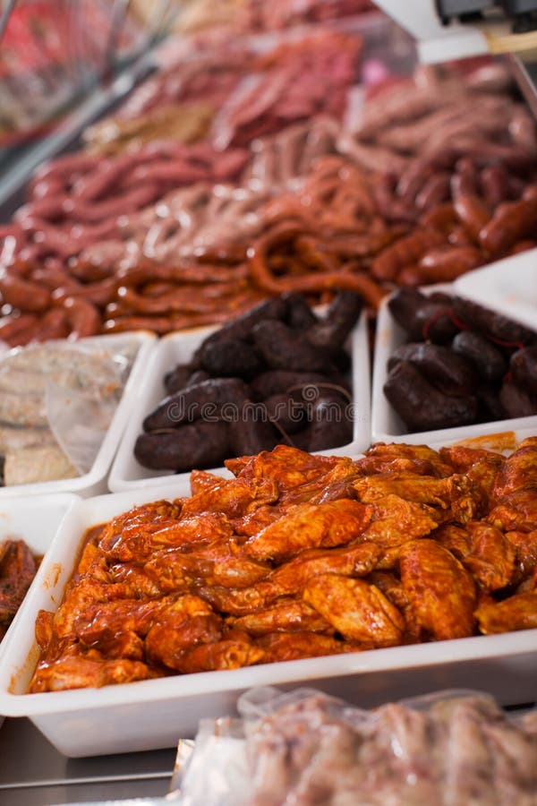 Assortment of butcher shop stock image. Image of beef - 233942045