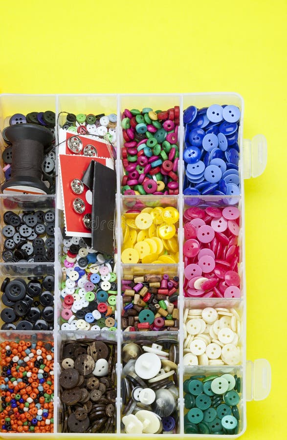 Assortment of Buttons in Box Stock Image - Image of design, plastic ...
