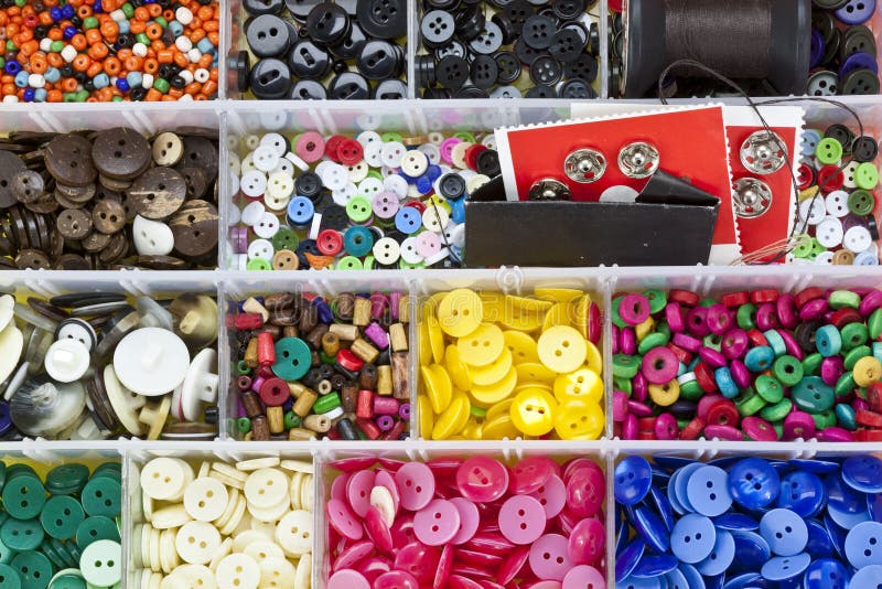 Assortment of Buttons in Box Stock Photo - Image of purple, orange ...