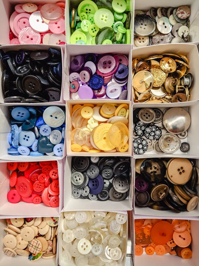 Assortment of Buttons Sorted into a Rainbow of Colours. Stock Photo ...