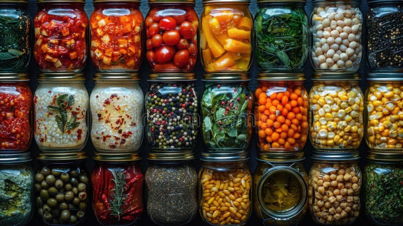 Assortment of Canned Goods in Glass Jars Stock Illustration ...