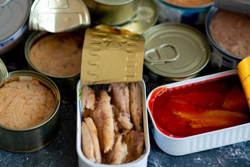 Assortment of Cans of Canned with Different Types of Shapes Top View on ...