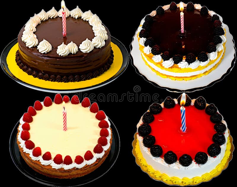 Assortment of Celebration Cakes with Colorful Decorations and Candles ...