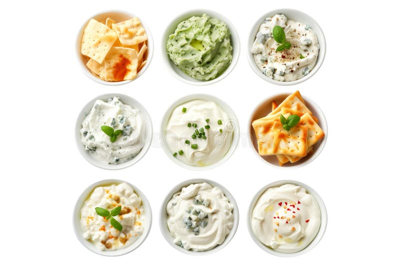 Assortment Cheese Spreads Dips Displayed Bowls Isolated Transparent ...