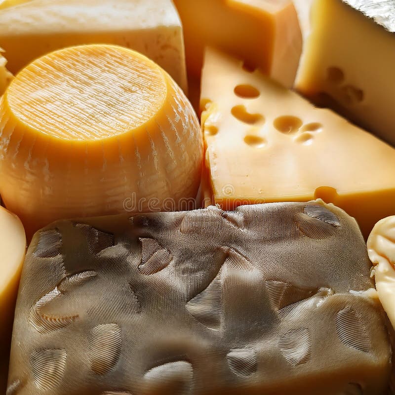 A Macro View of Assorted Cheeses Showcasing Diverse Textures and Colors ...