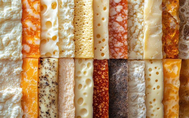 Assortment of Different Types of Cheese Arranged in Rows Stock ...