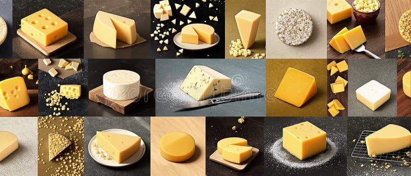 An Assortment of Cheeses Presented in Diverse Shapes and Colors on ...