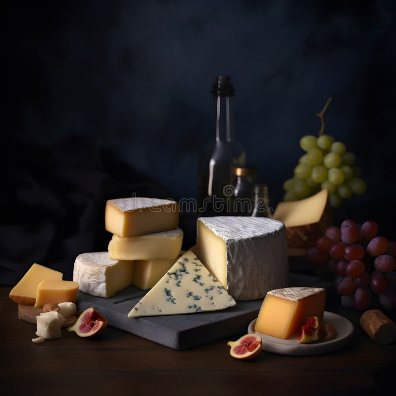 Assortment of Cheeses. Various Types of Cheese on Dark Background with ...