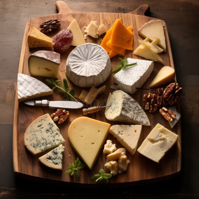 Different Kinds of Delicious Cheese on Table Stock Illustration ...