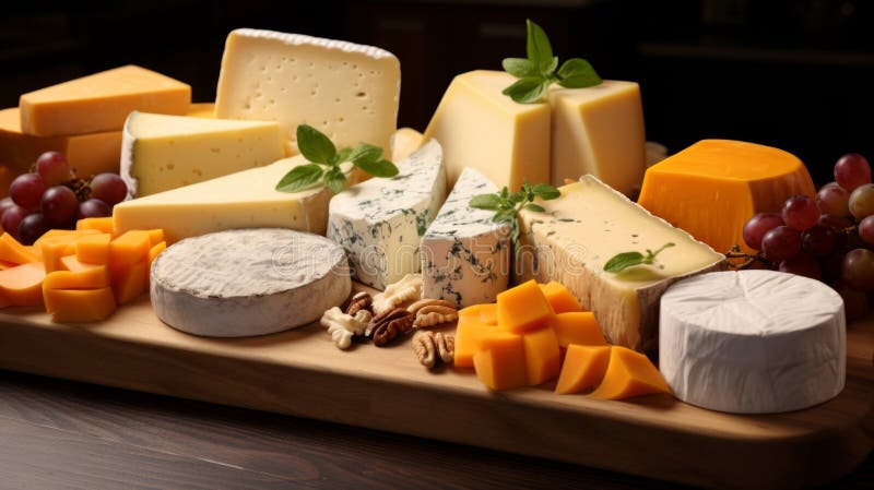 Different Kinds of Delicious Cheese on Table Stock Illustration ...