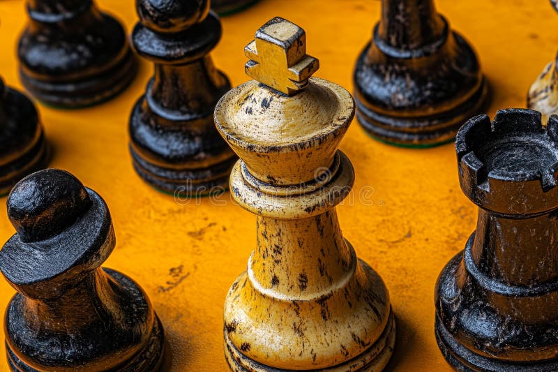 An Assortment of Chess Pieces is Positioned on a Bright Orange ...