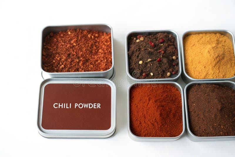 Assortment of Chili Powders on White Background Stock Illustration ...