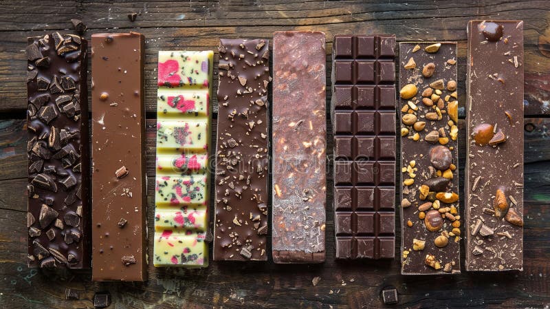 Assortment of Chocolate Bars on Wooden Surface Stock Photo - Image of ...