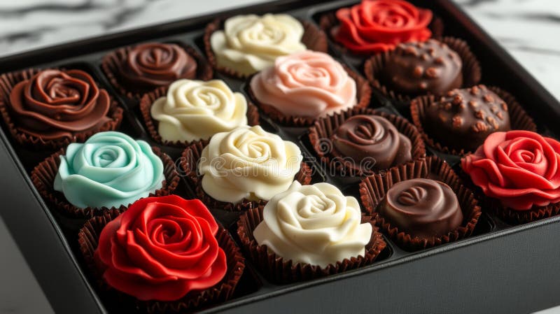 Assortment of Chocolate Roses in Elegant Gift Box Stock Illustration ...