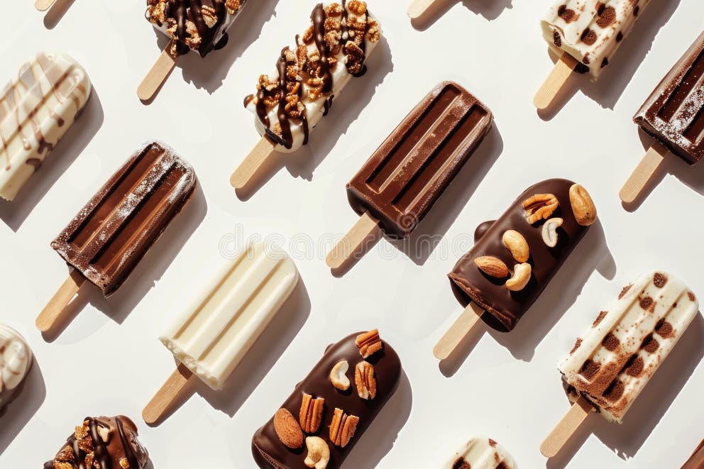 Assortment of Chocolate and Vanilla Ice Pops with Nuts and Toppings ...