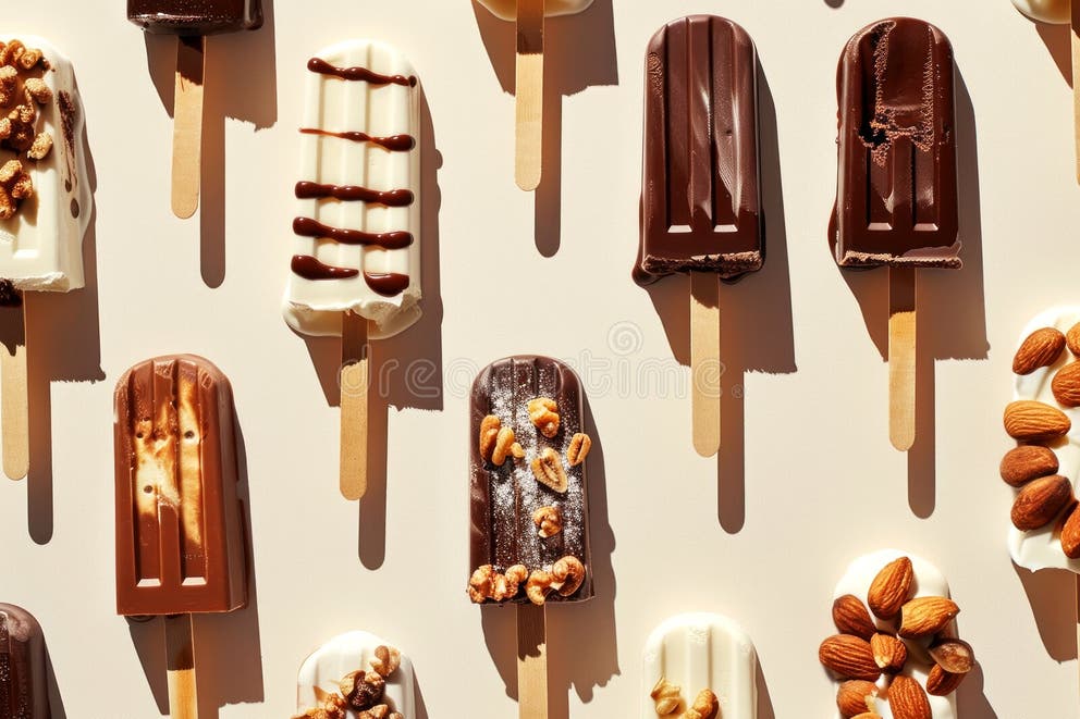 Assortment of Chocolate and Vanilla Ice Pops with Nuts and Toppings ...