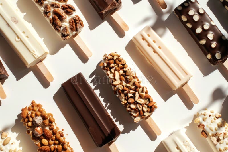Assortment of Chocolate and Vanilla Ice Pops with Nuts and Toppings ...