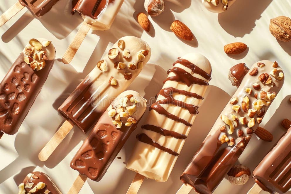 Assortment of Chocolate and Vanilla Ice Pops with Nuts and Toppings ...