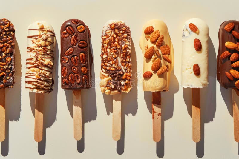 Assortment of Chocolate and Vanilla Ice Pops with Nuts and Toppings ...