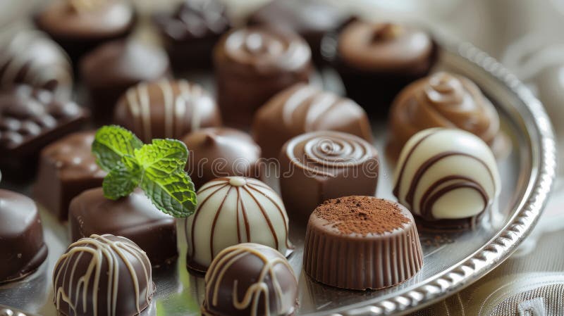 Assortment of Chocolates on a Platter. Stock Photo - Image of shiny ...