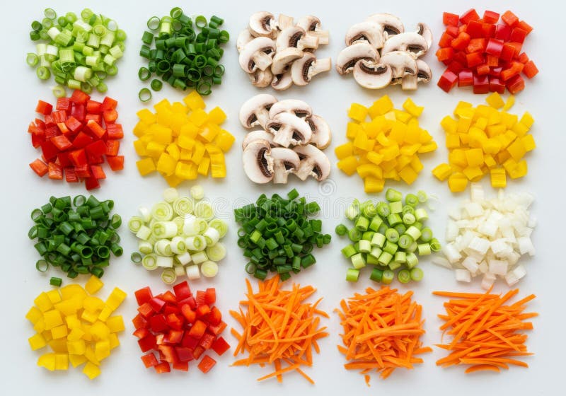 Assortment of Chopped Colorful Vegetables on White Background Stock ...