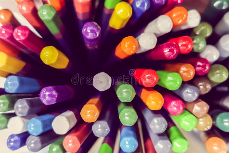 Assortment of Color Pencils Close Up Stock Photo - Image of black ...