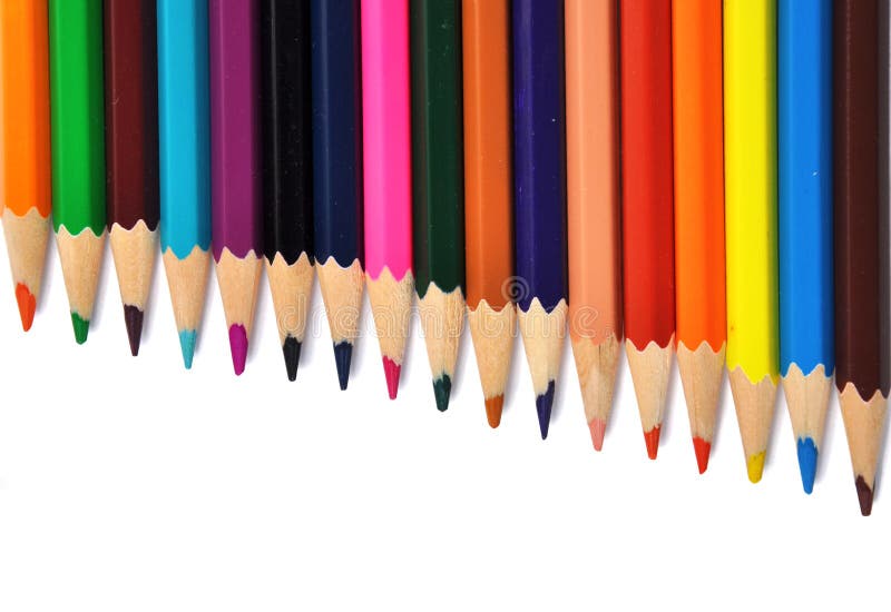 Assortment of Colored Pencils Over White Stock Photo - Image of ...