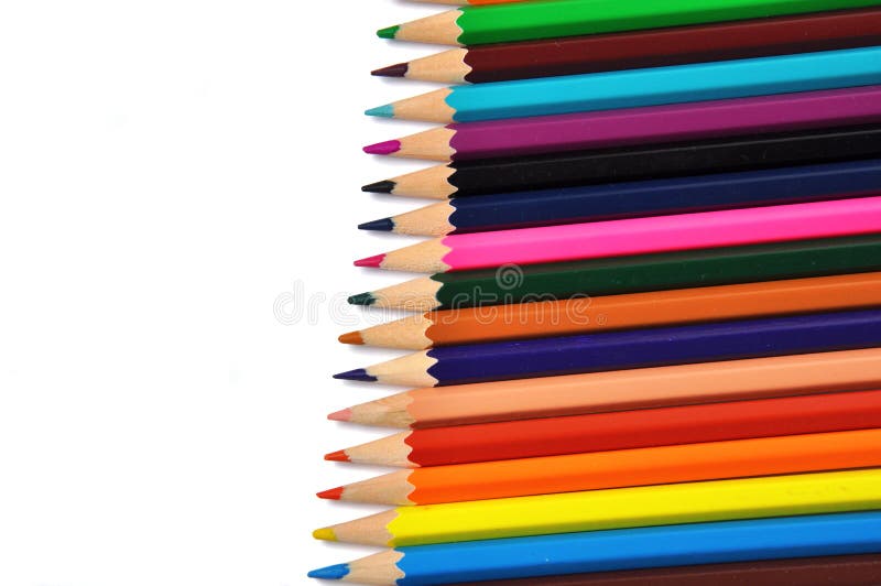 Assortment of Colored Pencils Over White Stock Image - Image of align ...