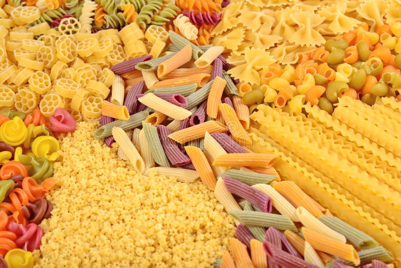 Assortment of Colored Uncooked Italian Pasta Close Up Stock Photo ...