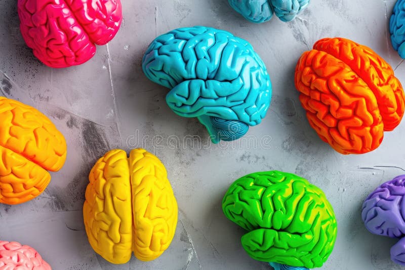 Assortment of Colorful Brain Models on a Grey Background, Diversity in ...