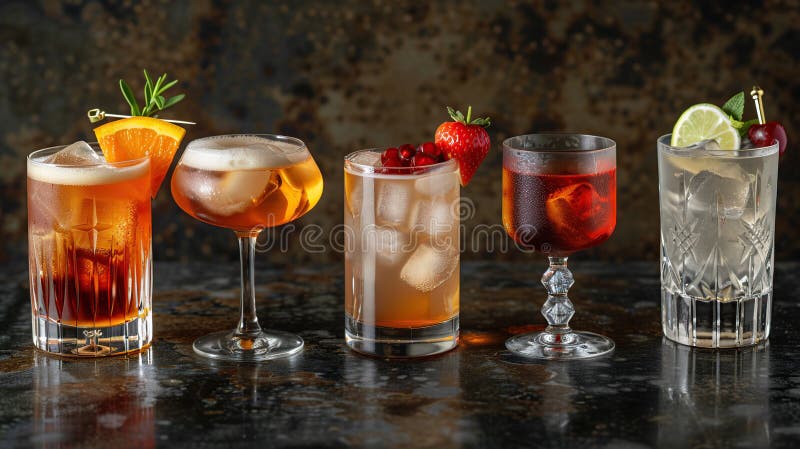 Assortment of Colorful Cocktails Stock Illustration - Illustration of ...