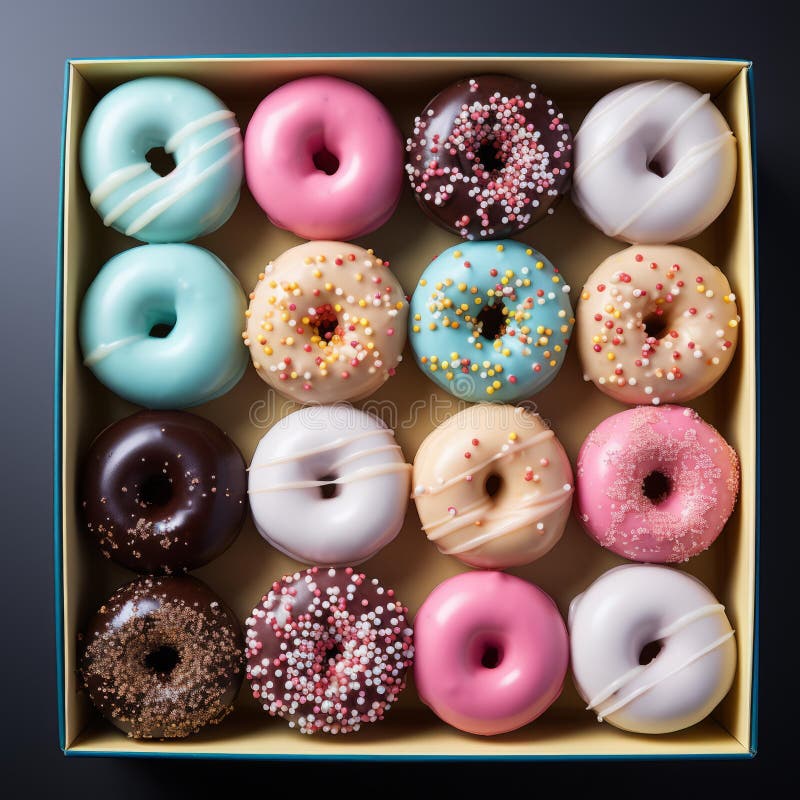 An Assortment of Colorful Donuts in a Box Stock Illustration ...